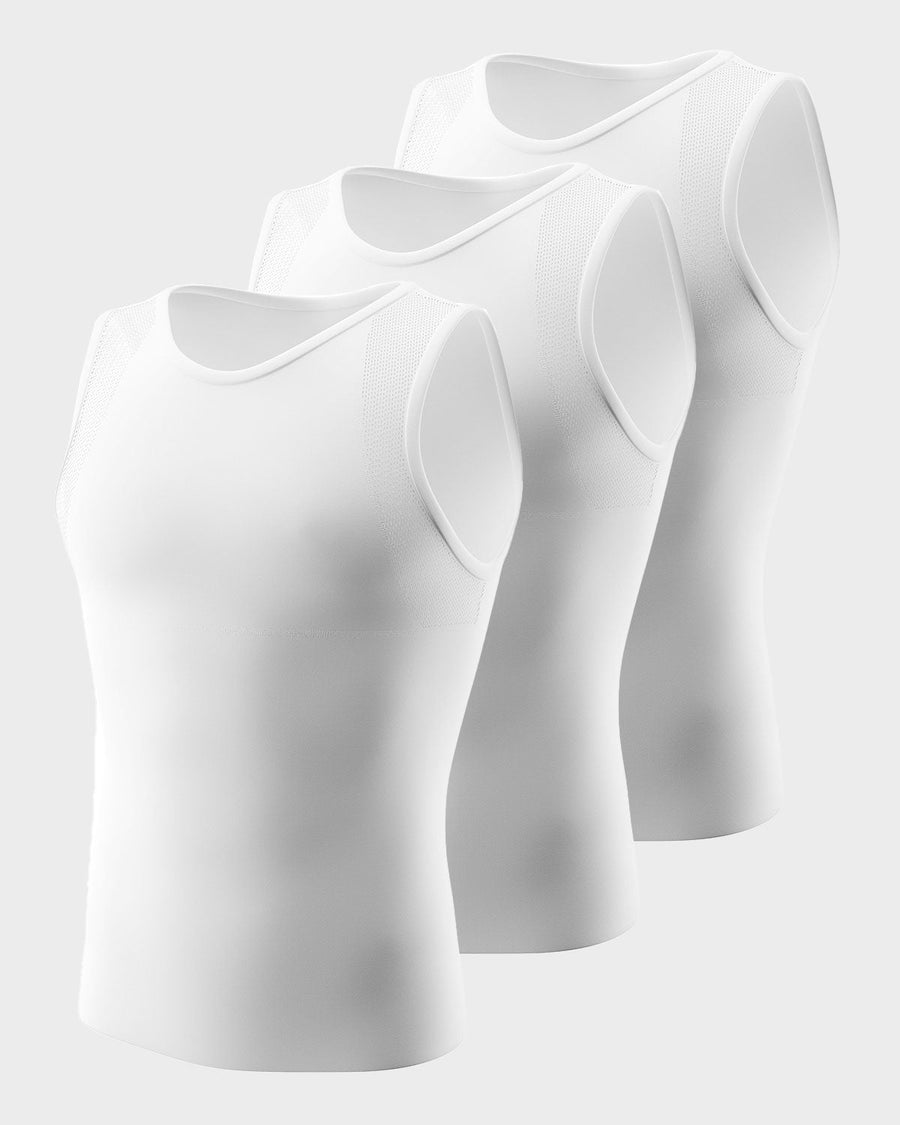3-Pack of Stretch Cotton Moderate Compression Shaper Tanks with Mesh ...